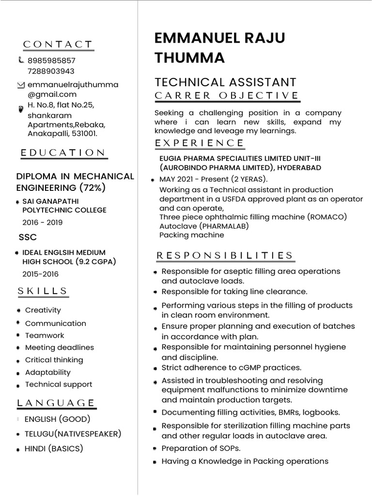 CV of Emmanuel Raju | PDF