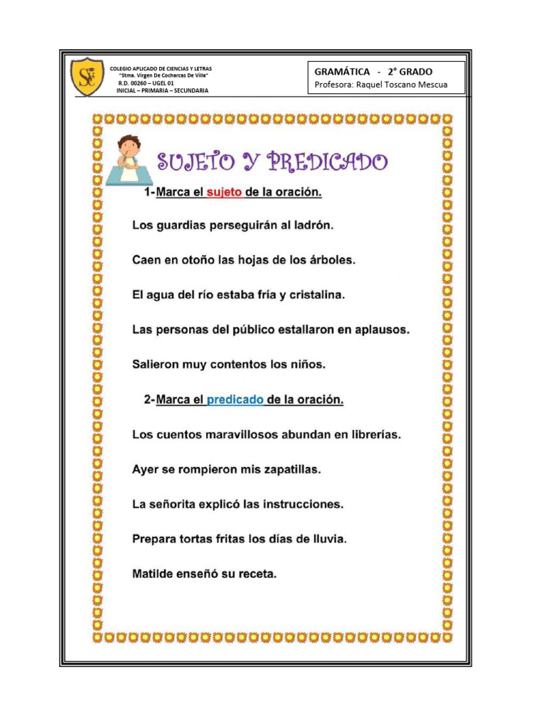 GRAMÁTICA - Reconoce El Sujeto y El Predicado | PDF