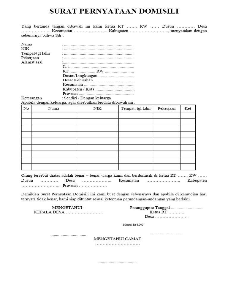 Surat Keterangan Domisili RT | PDF | Hukum