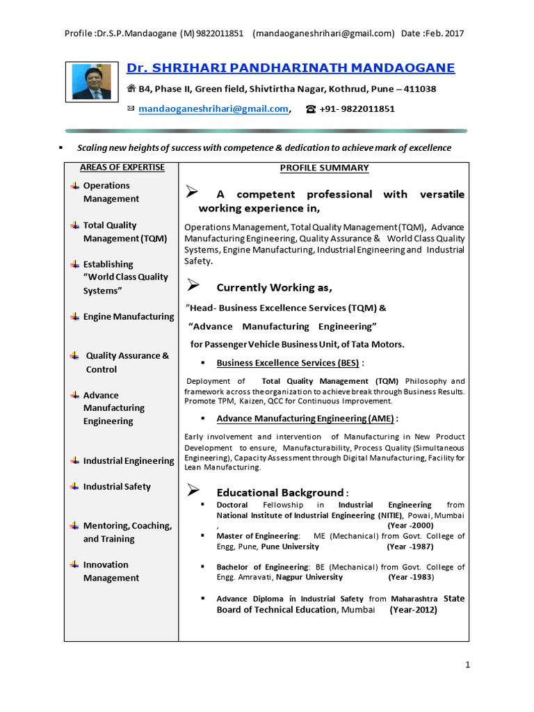 Dr. Shrihari Pandharinath Mandaogane: A Competent Professional With Versatile Working Experience ...