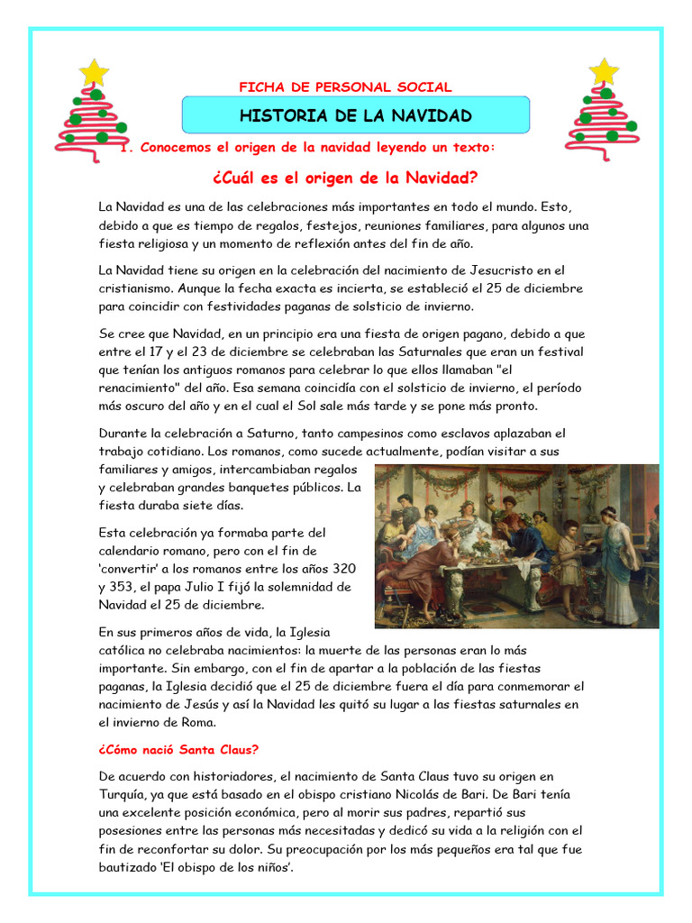 Hojas De Trabajo Sobre La Historia De La Navidad