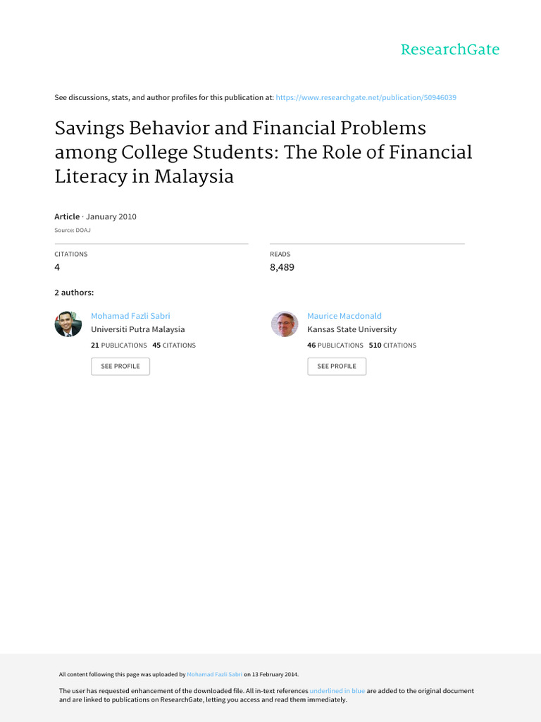 Savings Behavior and Financial Problems | PDF | Dependent And ...