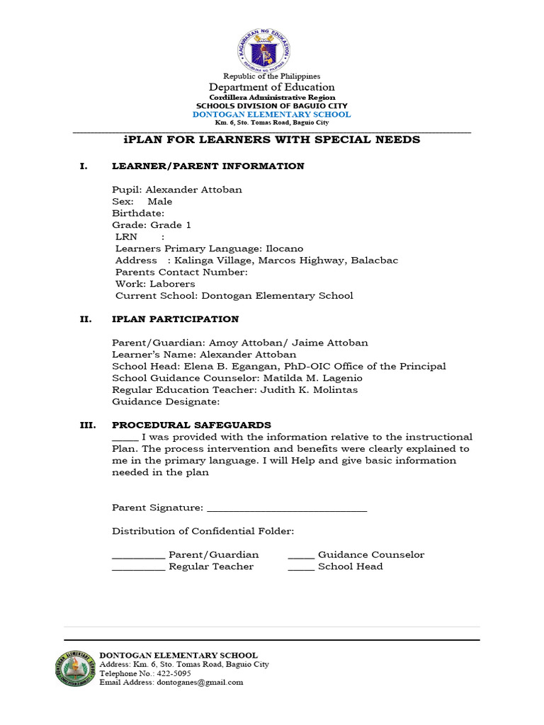 Iplan For Special Learners | PDF | Learning | Cognition