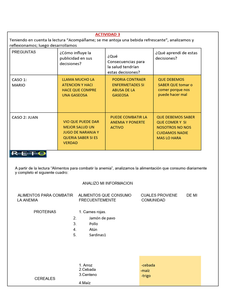 Actividad 27 | PDF | Alimentos | Comida y bebida
