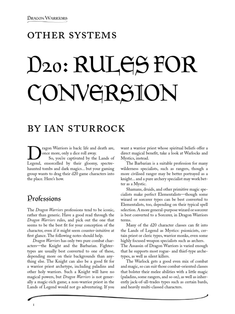 Dragon Warriors d20 Conversion Rules | PDF | Gary Gygax Games ...