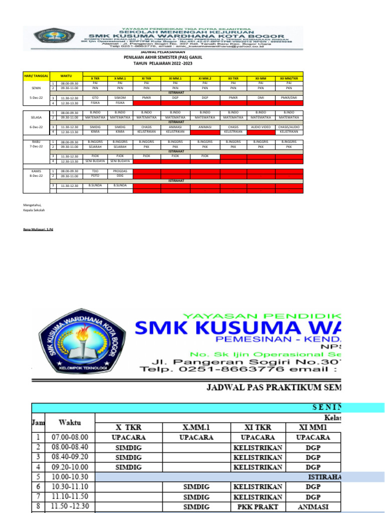 Jadwal Pas Ganjil 2022.2023 | PDF