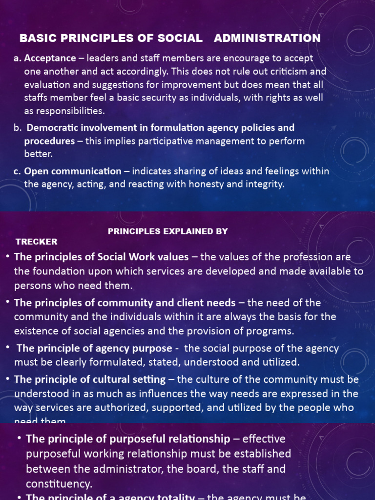 Basic Principles of Social Administration | PDF | Evaluation | Leadership