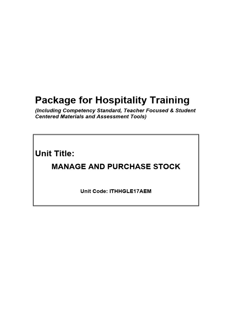 Hospitality Training: Stock Management Guide | PDF | Inventory ...