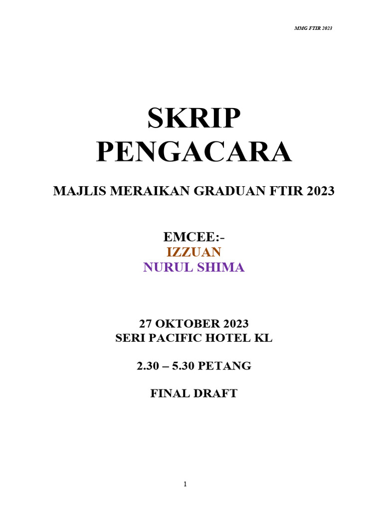 SKRIP MMG23 ENGLISHMALAY - 2NDdraft | PDF | Higher Education ...