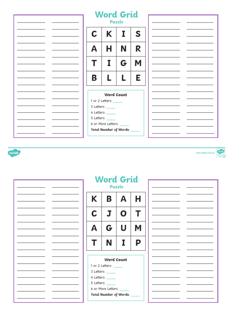 Word Grid Puzzle for Class 3 | PDF | Games Of Mental Skill | Puzzles
