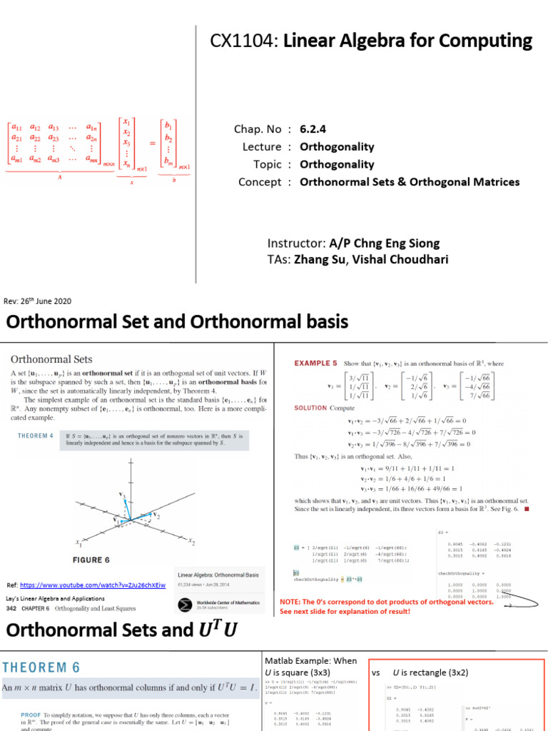 6.2.4 Orthonormal Sets Orthogonal Matrices 1oct2021 | PDF | Matrix (Mathematics) | Linear Algebra