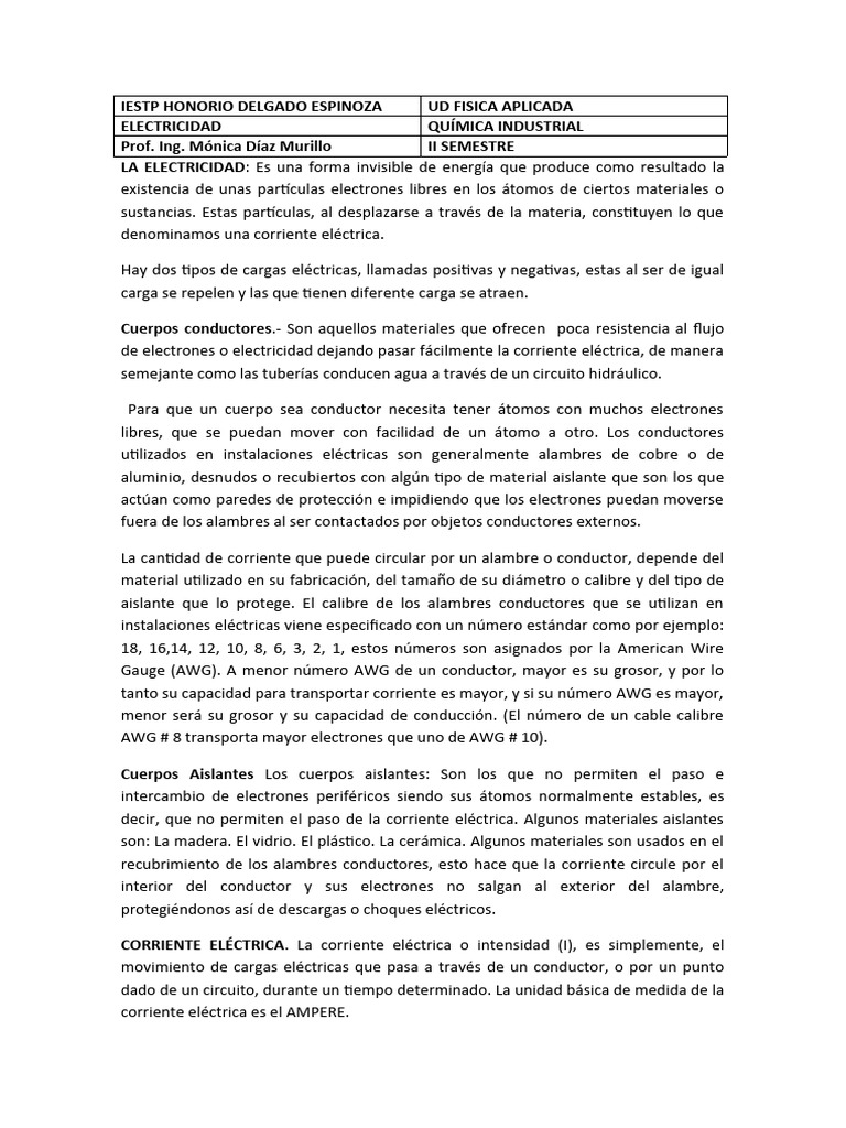 Separata 8 de Electricidad | PDF | Corriente eléctrica | Resistencia Eléctrica y Conductancia