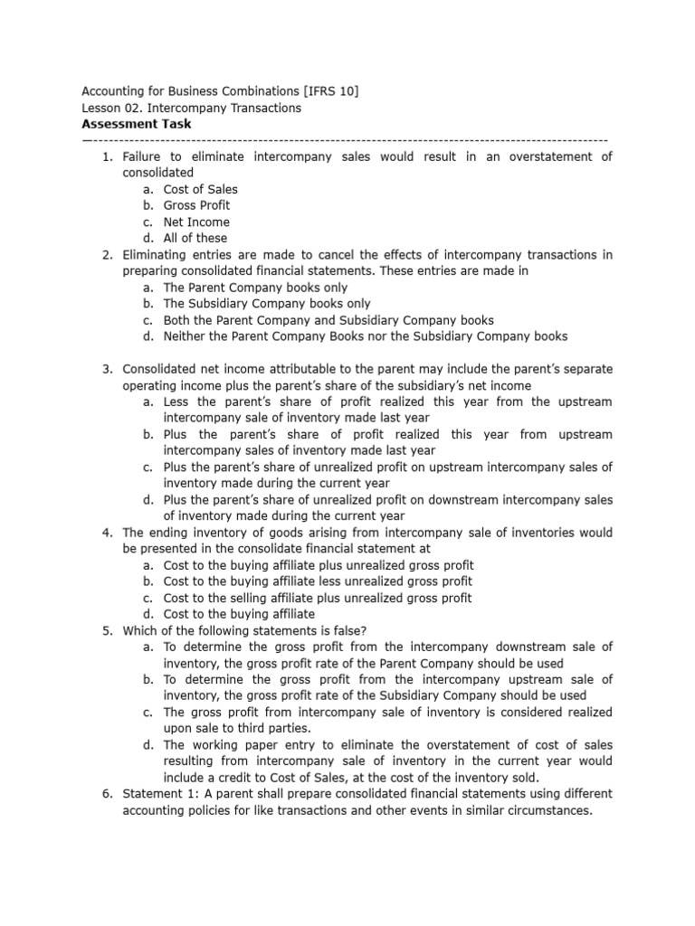 Lesson 05B. Inter-Company Transactions - A.T | PDF | Cost Of Goods Sold ...