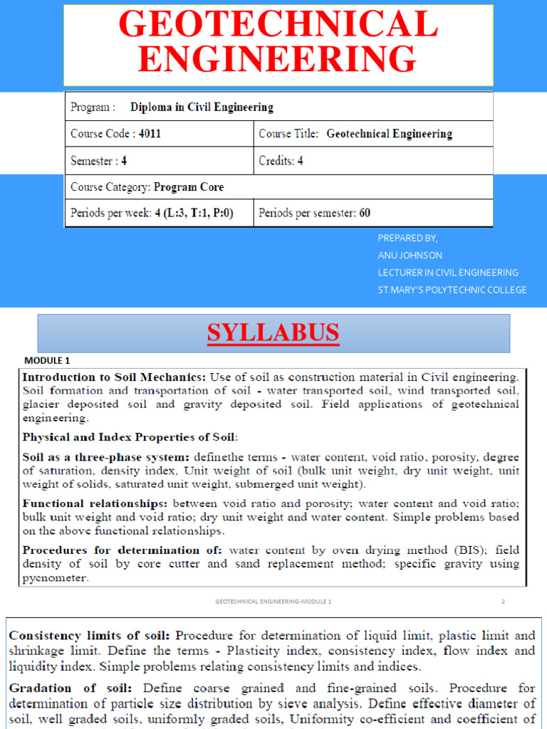 Module 1-Geotechnical Engineering | PDF | Weathering | Density