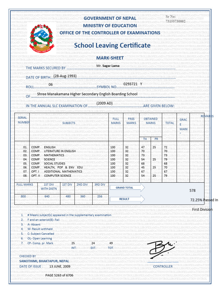 Class 12 Marksheet Format Nepal | PDF | Asia | Nepal