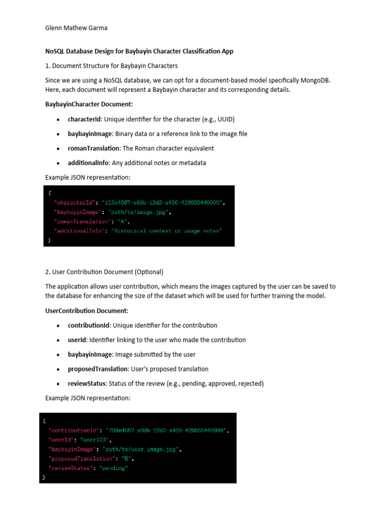 NoSQL Database Design For Baybayin Character Classification App | PDF