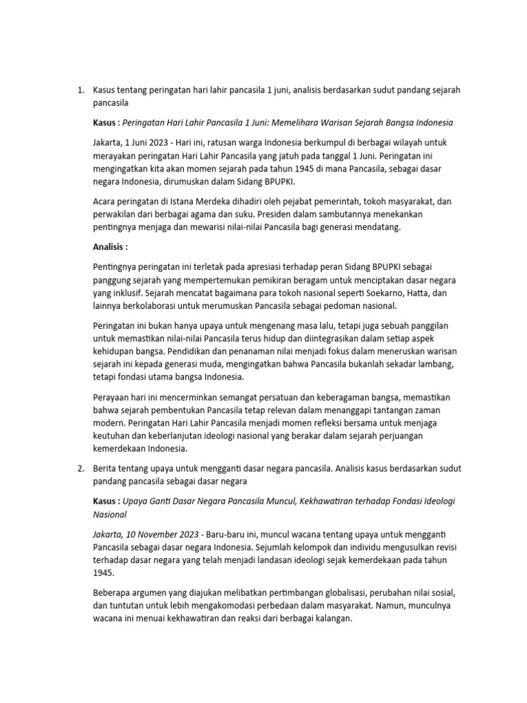 Kasus Tentang Peringatan Hari Lahir Pancasila 1 Juni | PDF