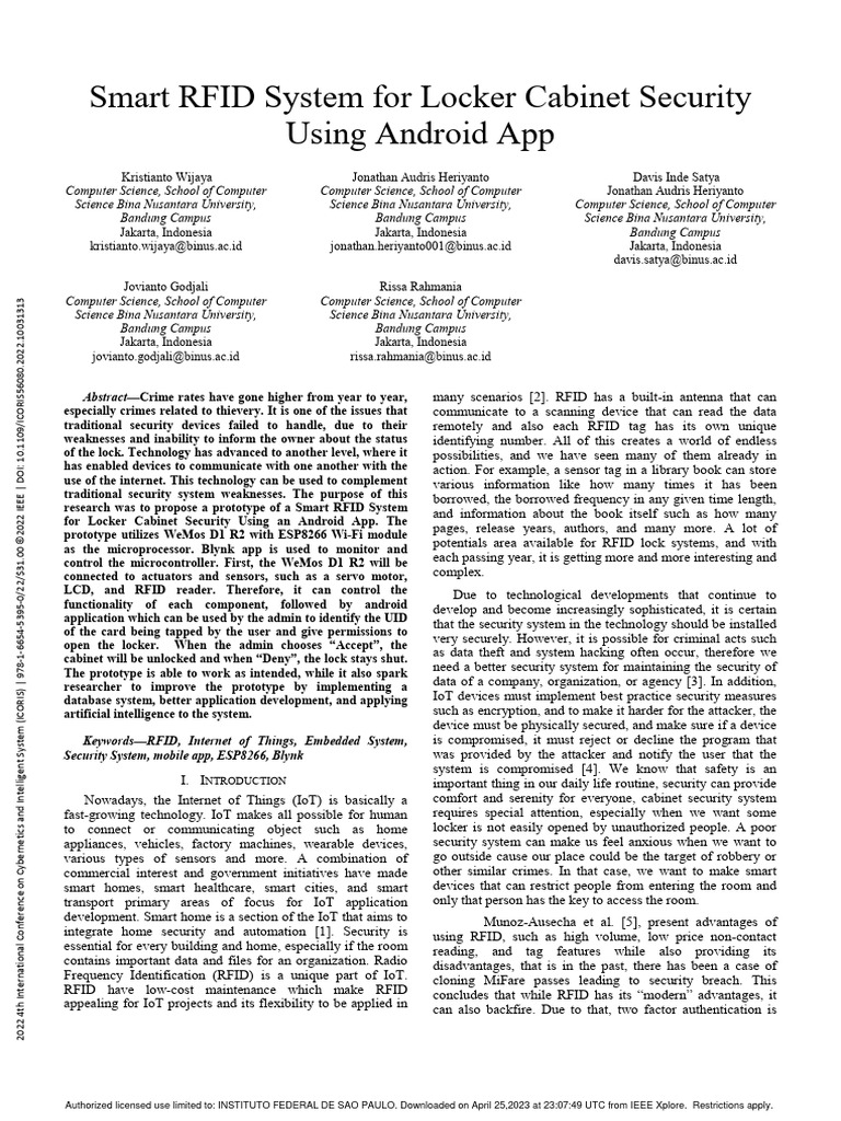 Smart RFID System For Locker Cabinet Security Using Android App | PDF ...