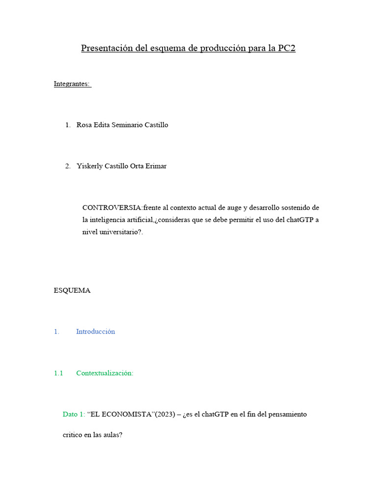 Presentación del esquema de producción para la PC2 (1) | PDF