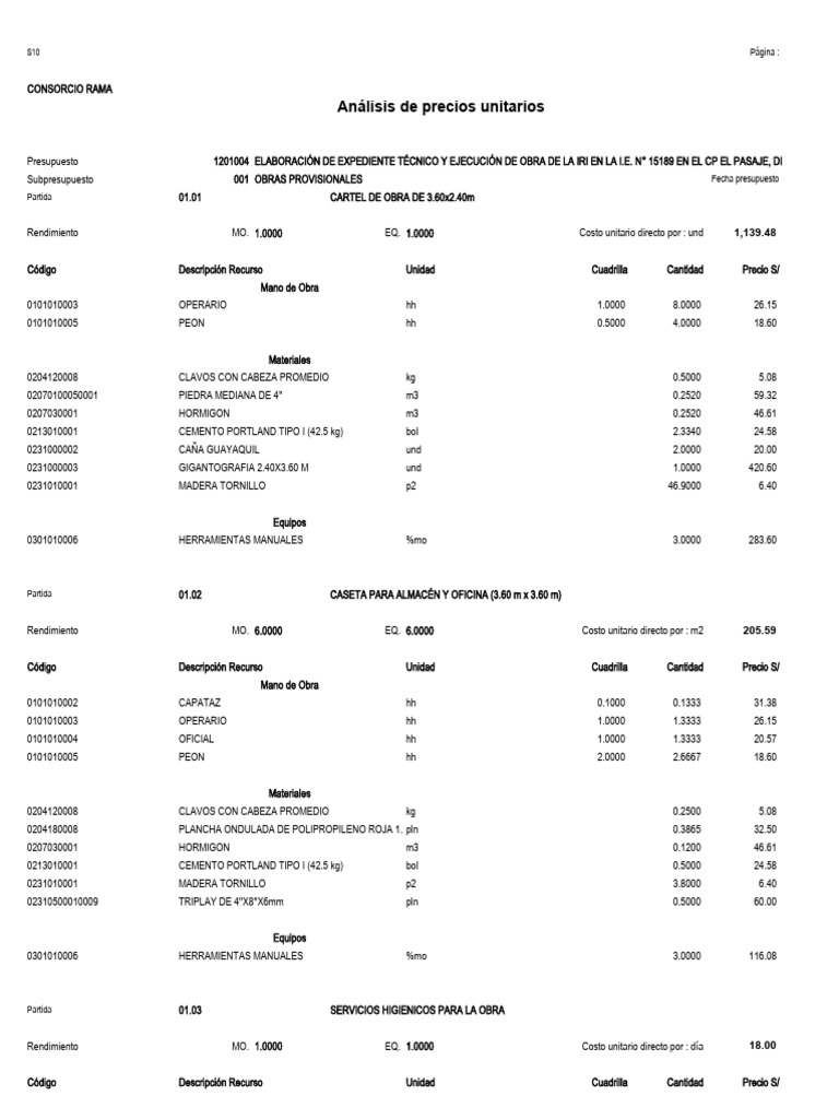 Acu OBRAS PROVISIONALES | Descargar gratis PDF | Materiales de construcción | Hormigón