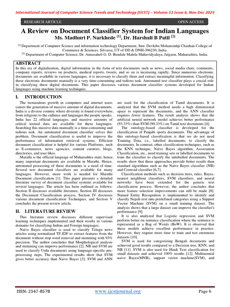 Indian Language Document Classifiers | PDF | Statistical Classification | Support Vector Machine