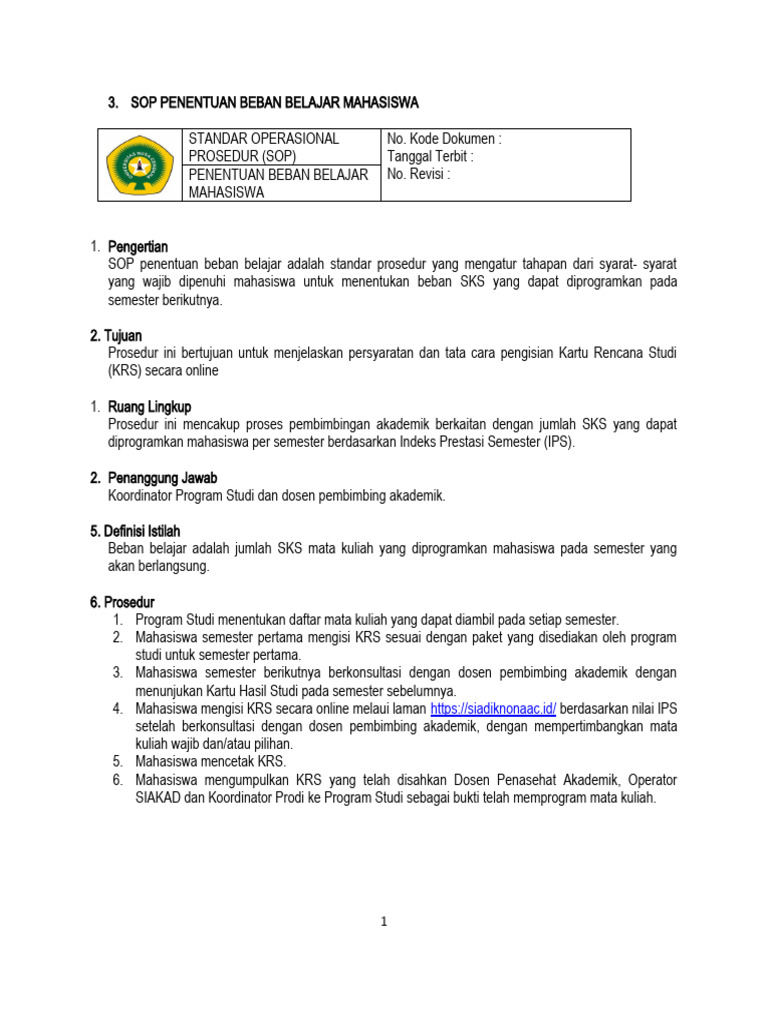 Sop Penentuan Beban Belajar Mahasiswa | PDF | Karier & Perkembangan
