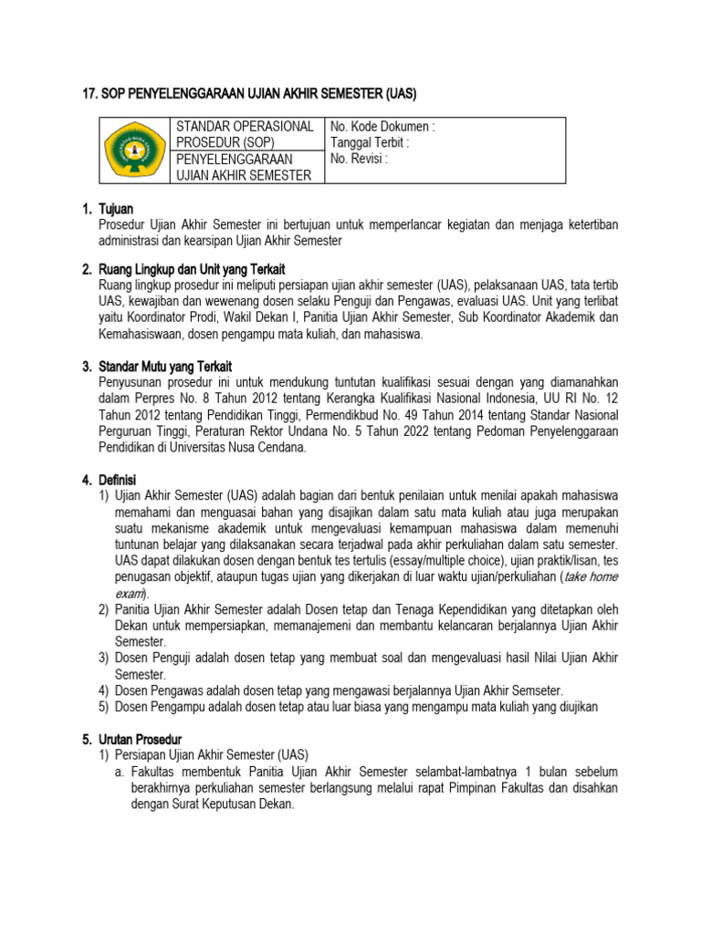Sop Penyelenggaraan Ujian Akhir Semester (Uas) | PDF | Karier & Perkembangan