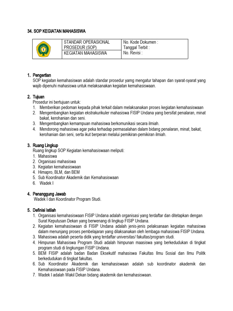 Sop Kegiatan Mahasiswa | PDF | Bisnis | Seni