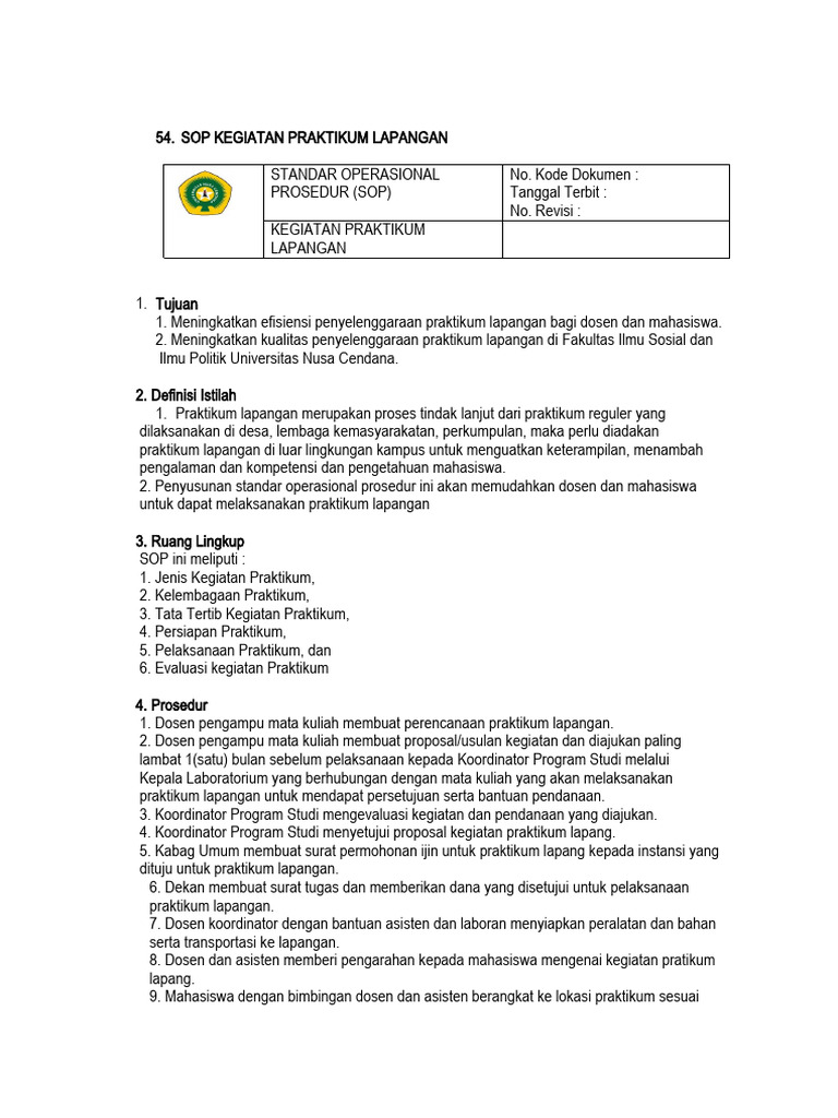 Sop Kegiatan Praktikum Lapangan | PDF
