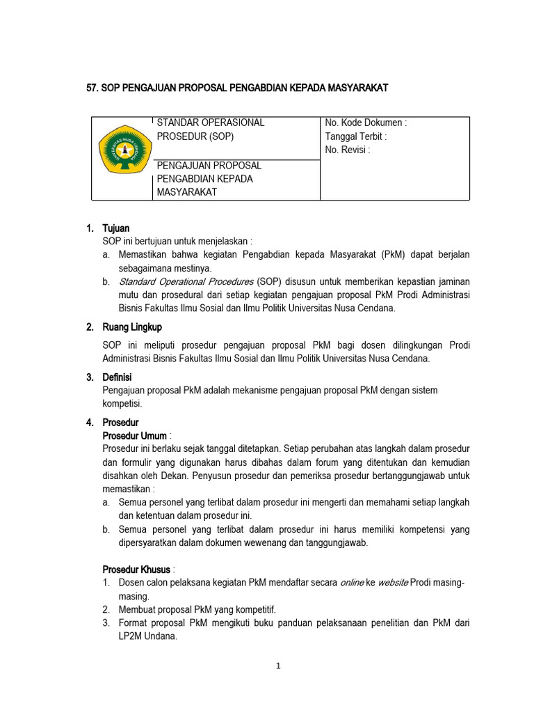 Sop Pengajuan Proposal Pengabdian Kepada Masyarakat | PDF | Bisnis | Seni