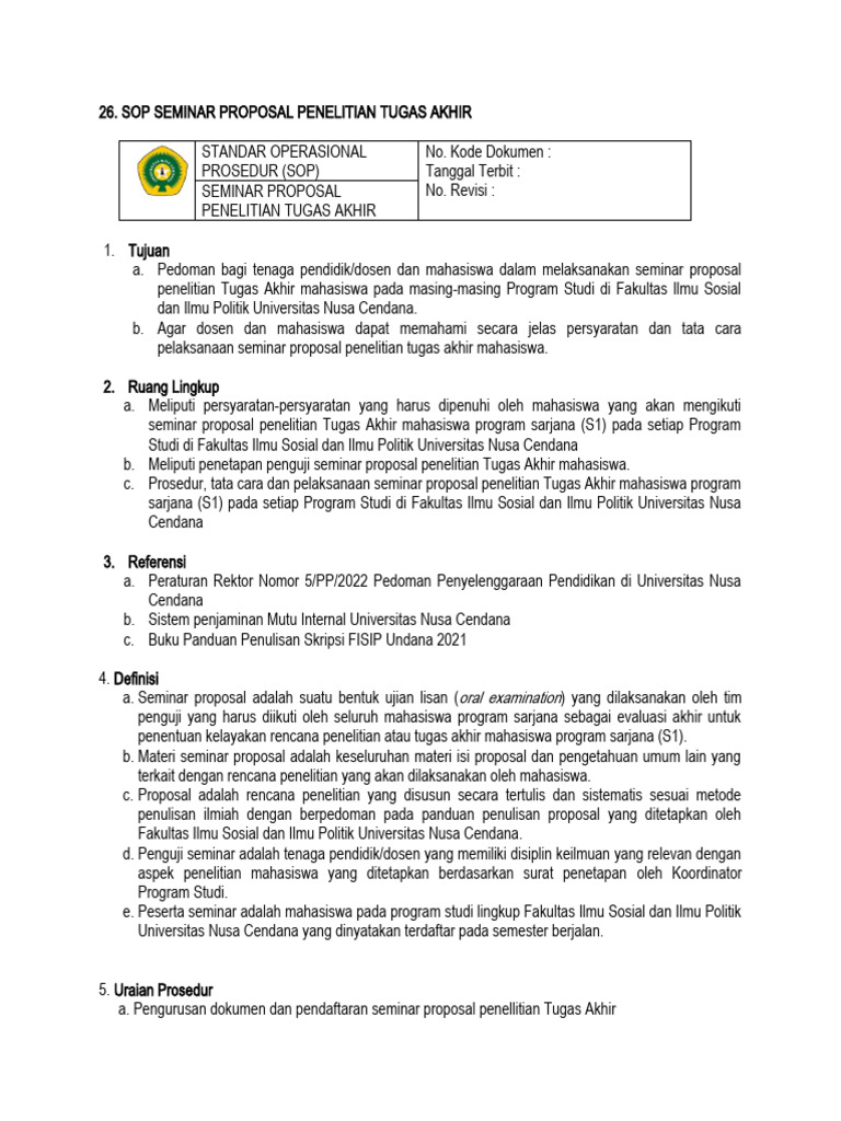 Sop Seminar Proposal Penelitian Tugas Akhir | PDF