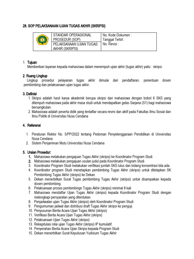Sop Pelaksanaan Ujian Tugas Akhir (Skripsi) | PDF
