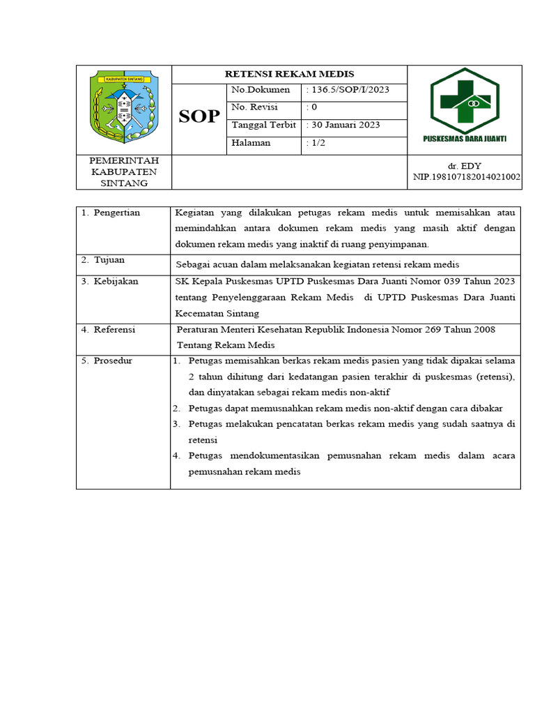 SOP Retensi (Baru) | PDF