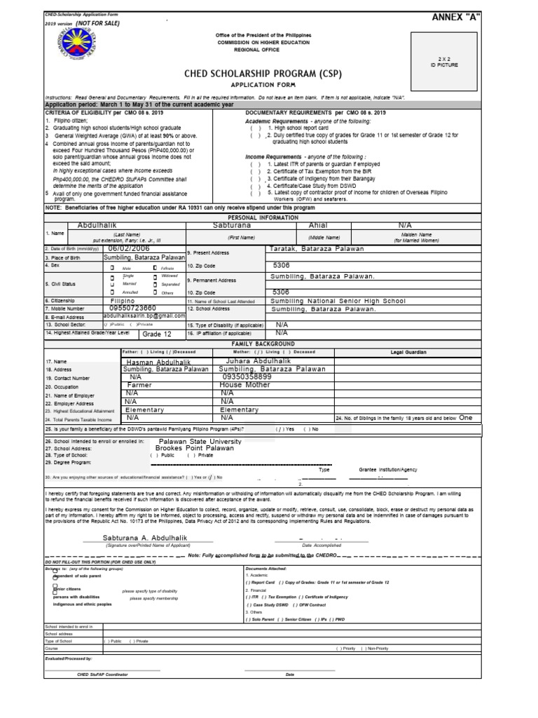 CHED Scholarship Program Application Form | PDF | Government