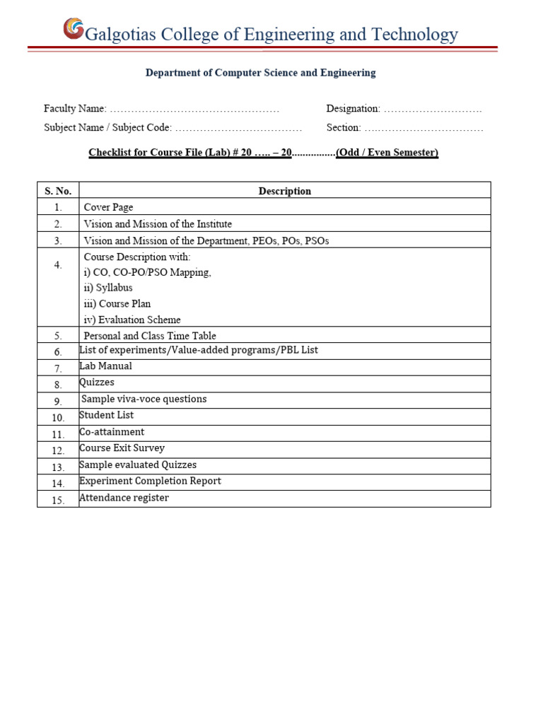 Check - List - Lab Course File-GCET-CSE | PDF