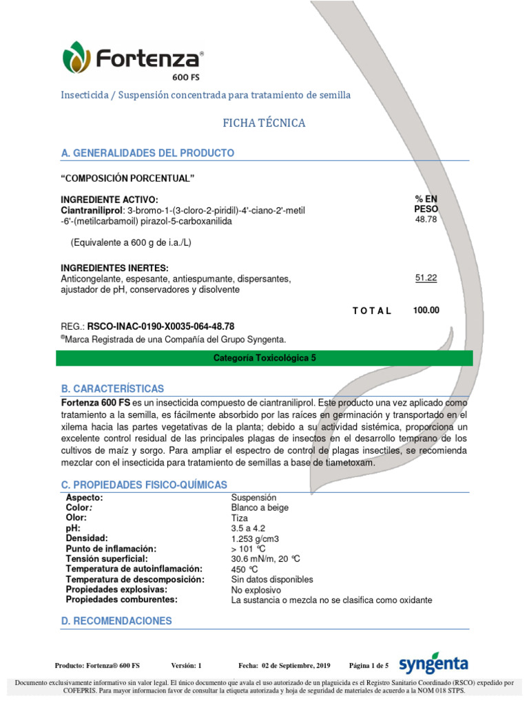 Fortenza 600 | PDF | Pesticida | Residuos