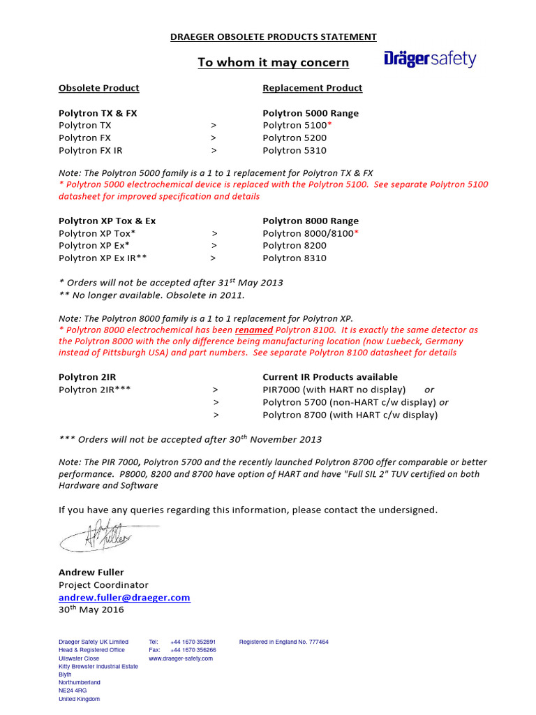 Draeger Obsolete Products Statement Rev05 07.06.2016 | PDF | Computing ...