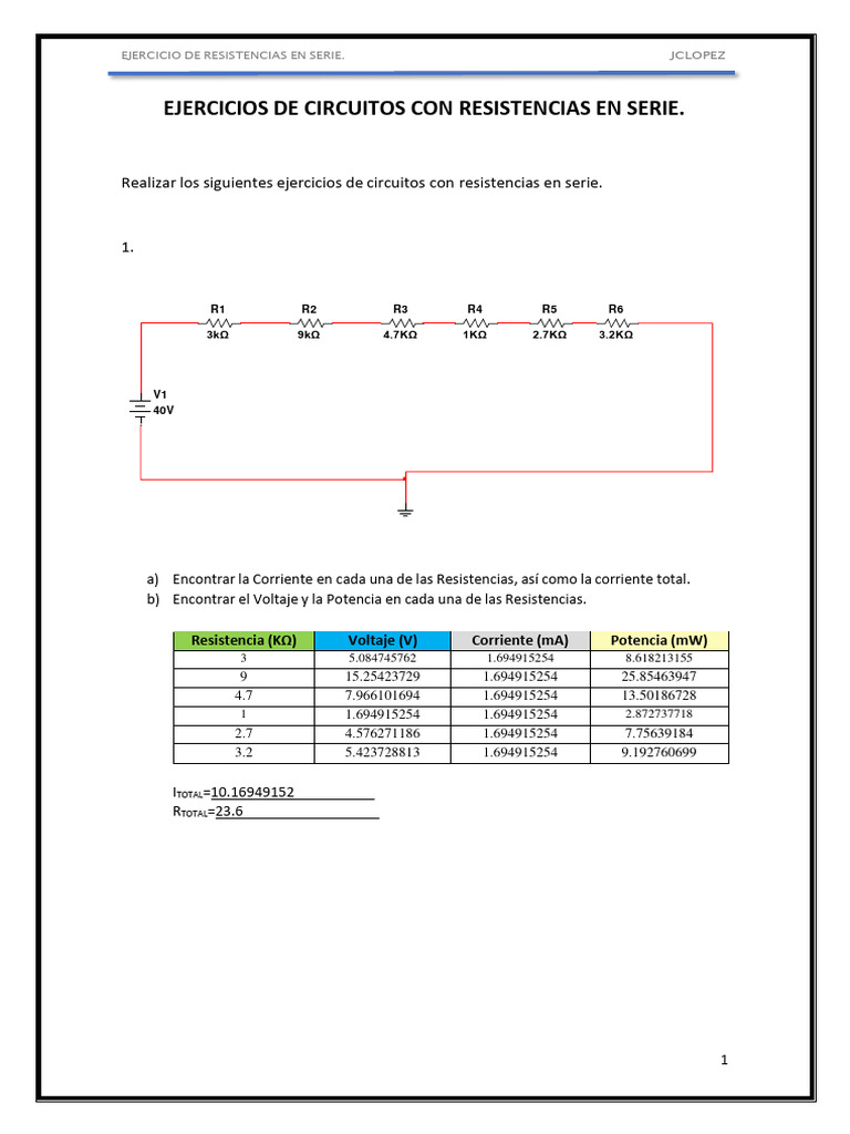 Tarea 6. Ejercicios Con Resistencias en Serie | PDF | Resistencia Eléctrica y Conductancia ...