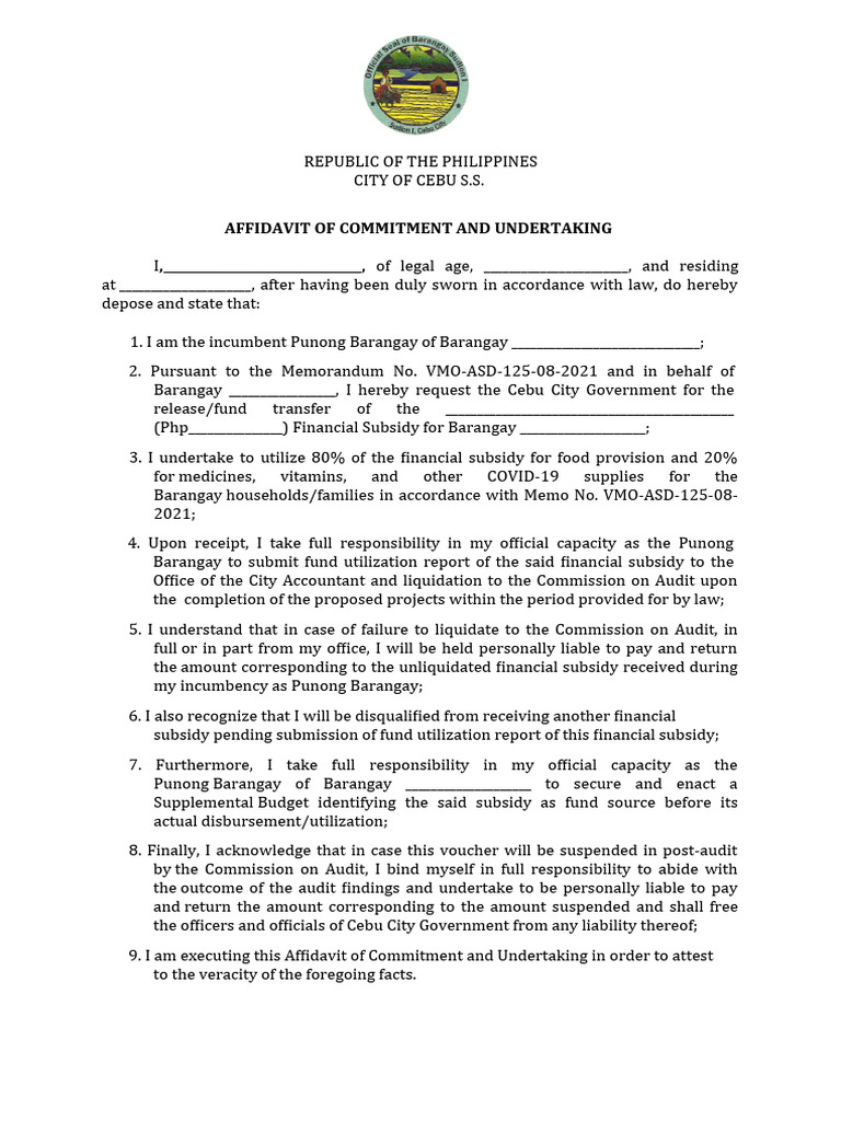 Affidavit of Commitment and Undertaking | Download Free PDF | Affidavit ...