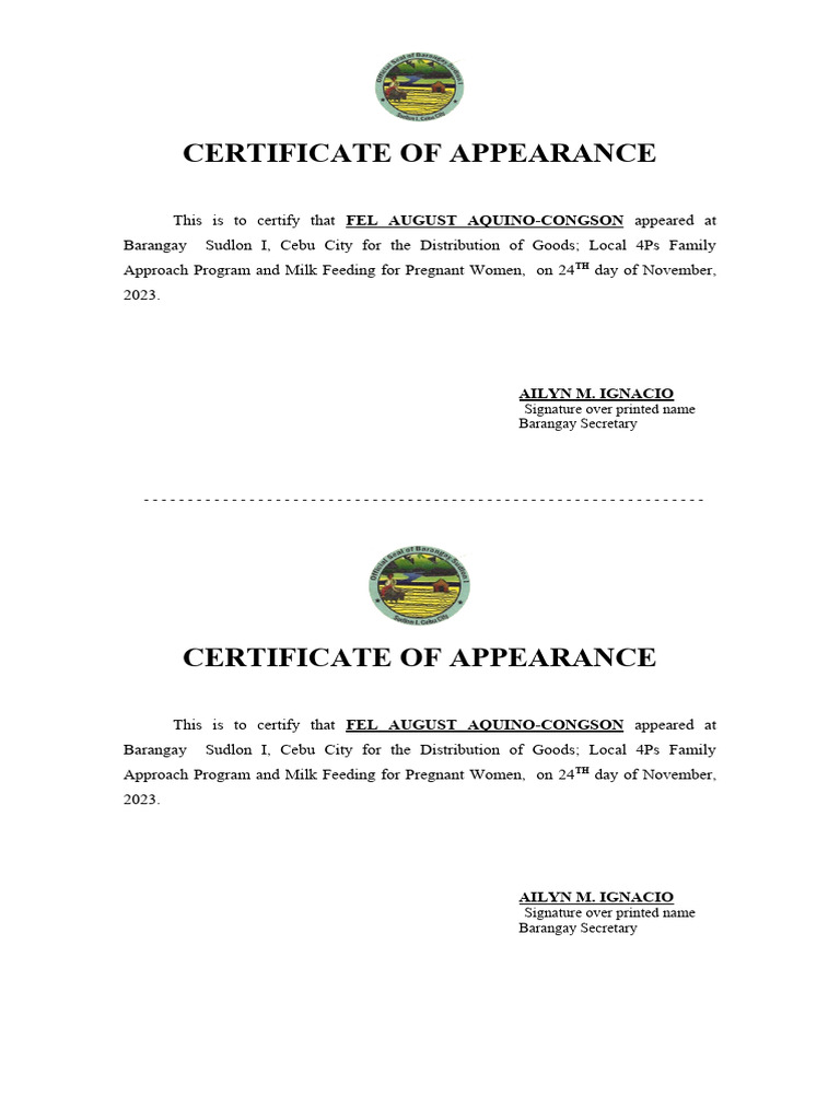 Certificate of Appearance - Sudlon I | PDF