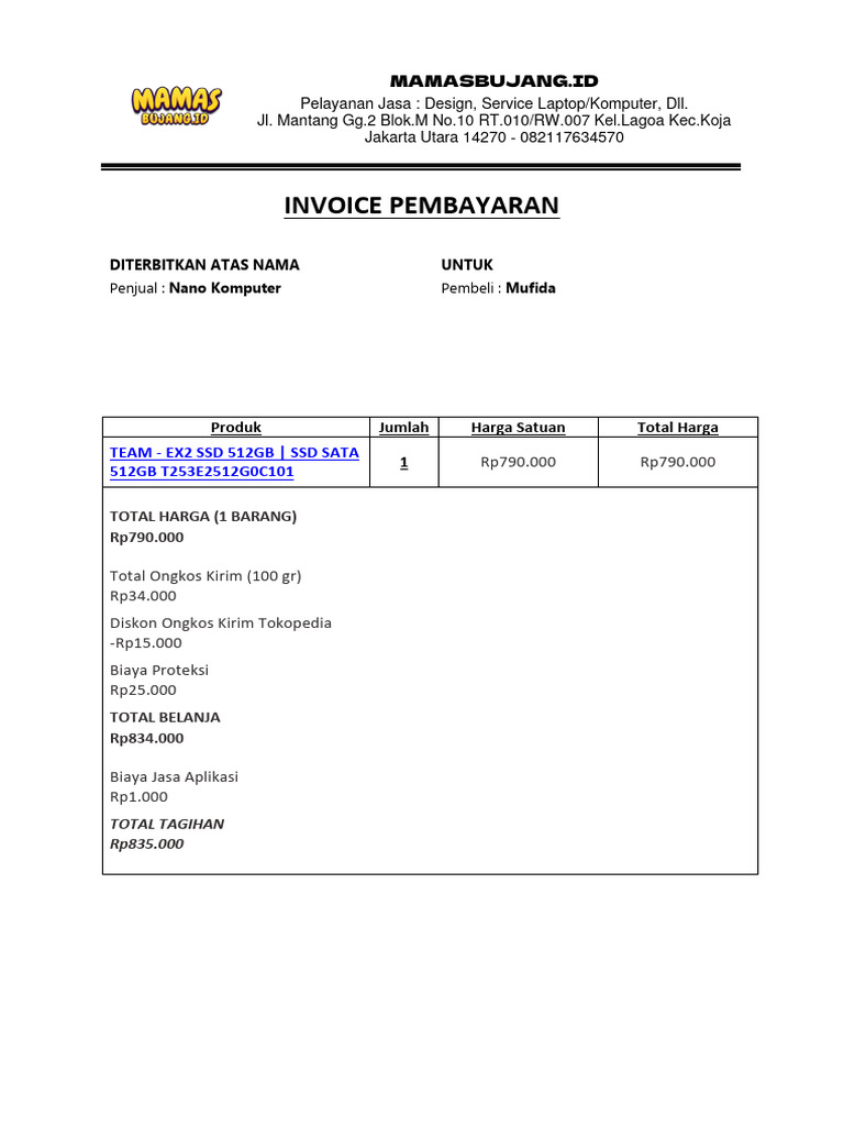 Invoice Pembayaran - Service Laptop Micel | PDF
