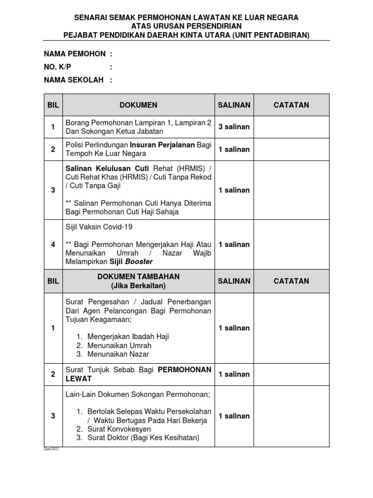 Senarai Semak Lawatan Keluar Negara Ppdku | PDF
