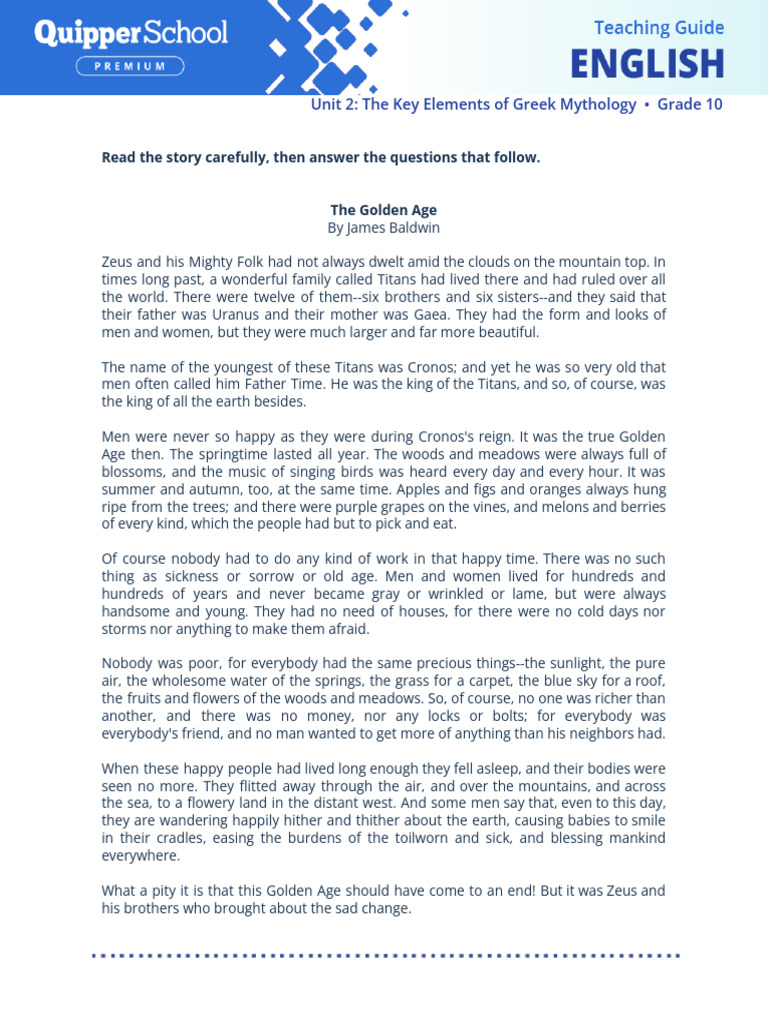 PDF Texts English 10 Unit 2 Lesson 1 Introduction To Greek Mythology ...
