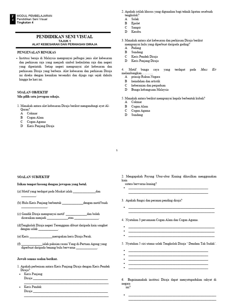 Tajuk 1 Seni Alat Kebesaran Dan Perhiasan Diraja | PDF
