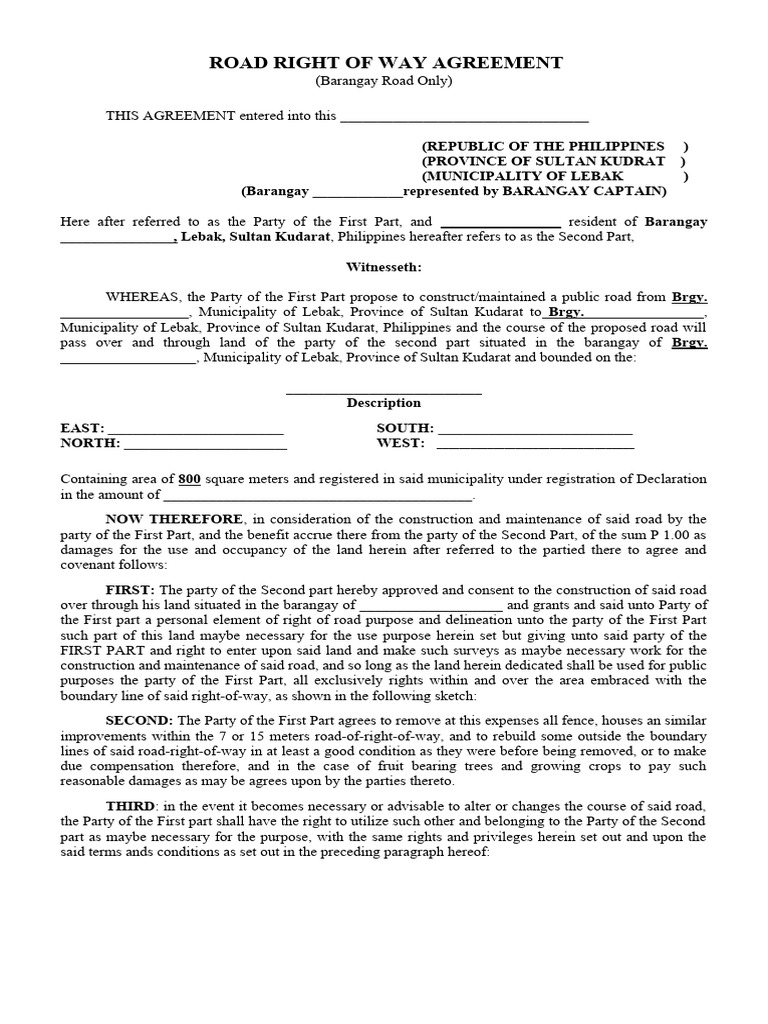 Barangay Road Right of Way Agreement | PDF | Private Law | Common Law