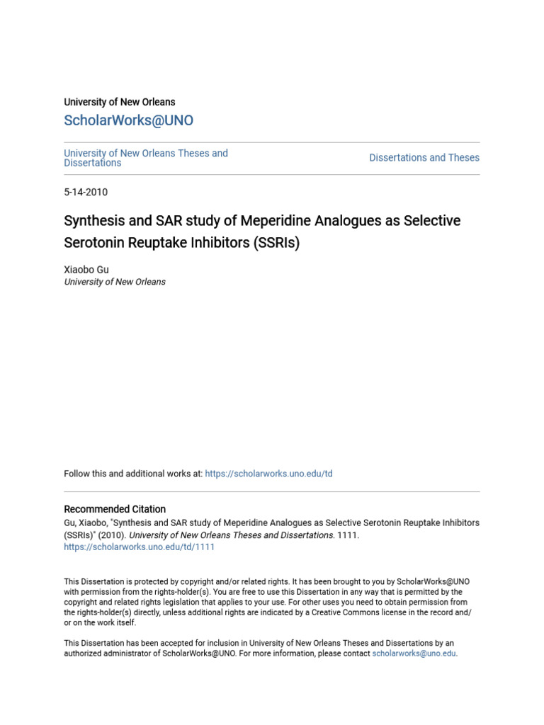 Synthesis and SAR Study of Meperidine Analogues As Selective Sero | PDF ...