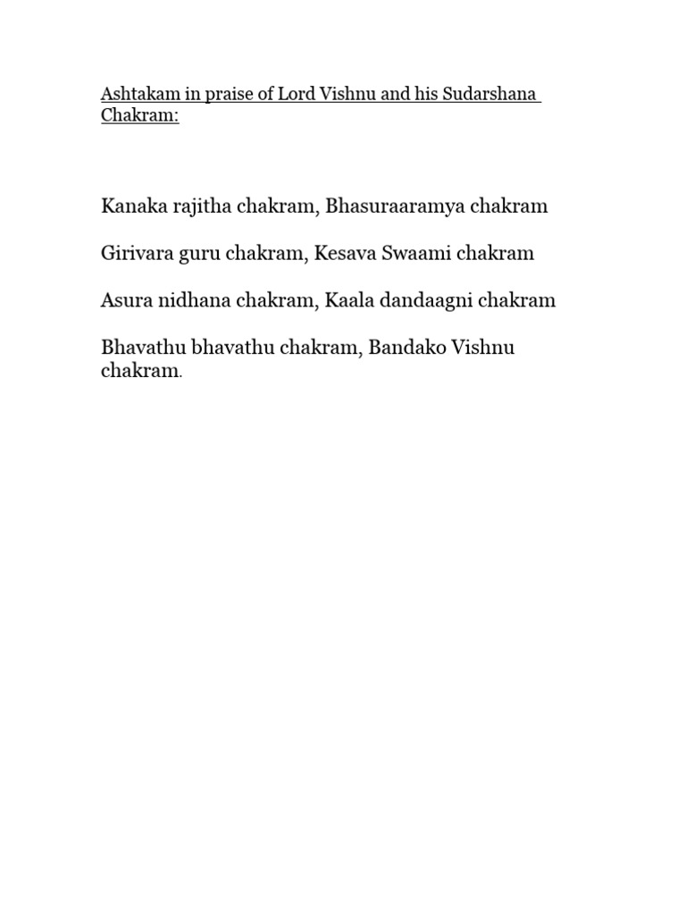 Ashtakam in Praise of Lord Vishnu and His Sudarshana Chakram | PDF