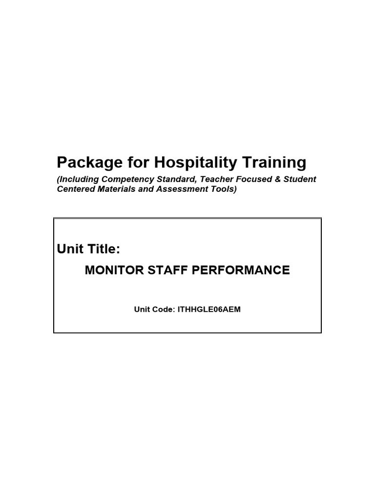 ITHHGLE06AEM-Monitor Staff Performance | PDF | Competence (Human Resources) | Performance Appraisal