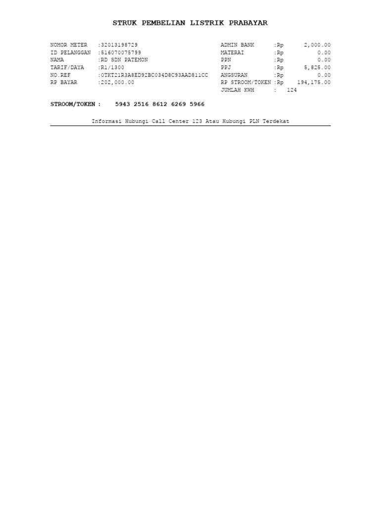 Struk Pembayaran Listrik Prabayar | PDF