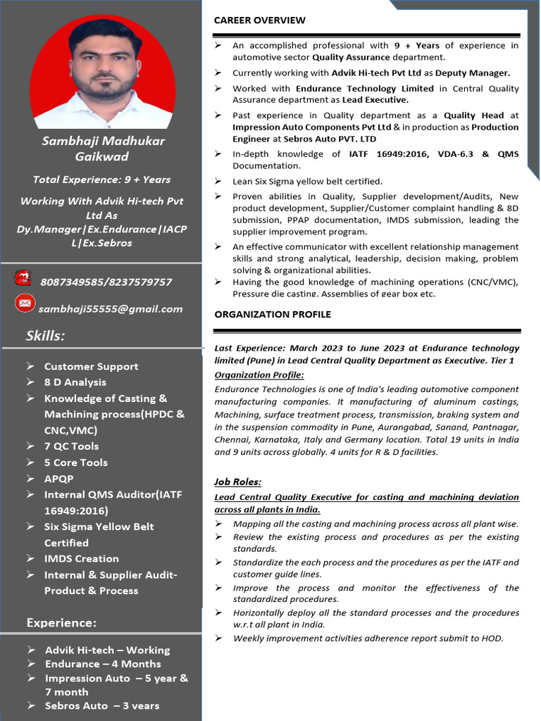 Resume Sambhaji | PDF | Quality Management System | Iso 9000